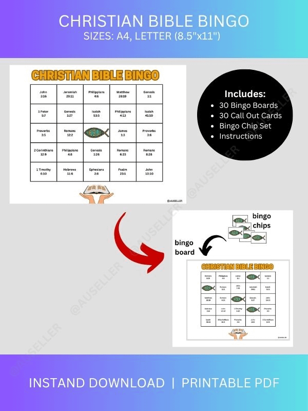 Printable Christian Bible Bingo Game Set | auseller