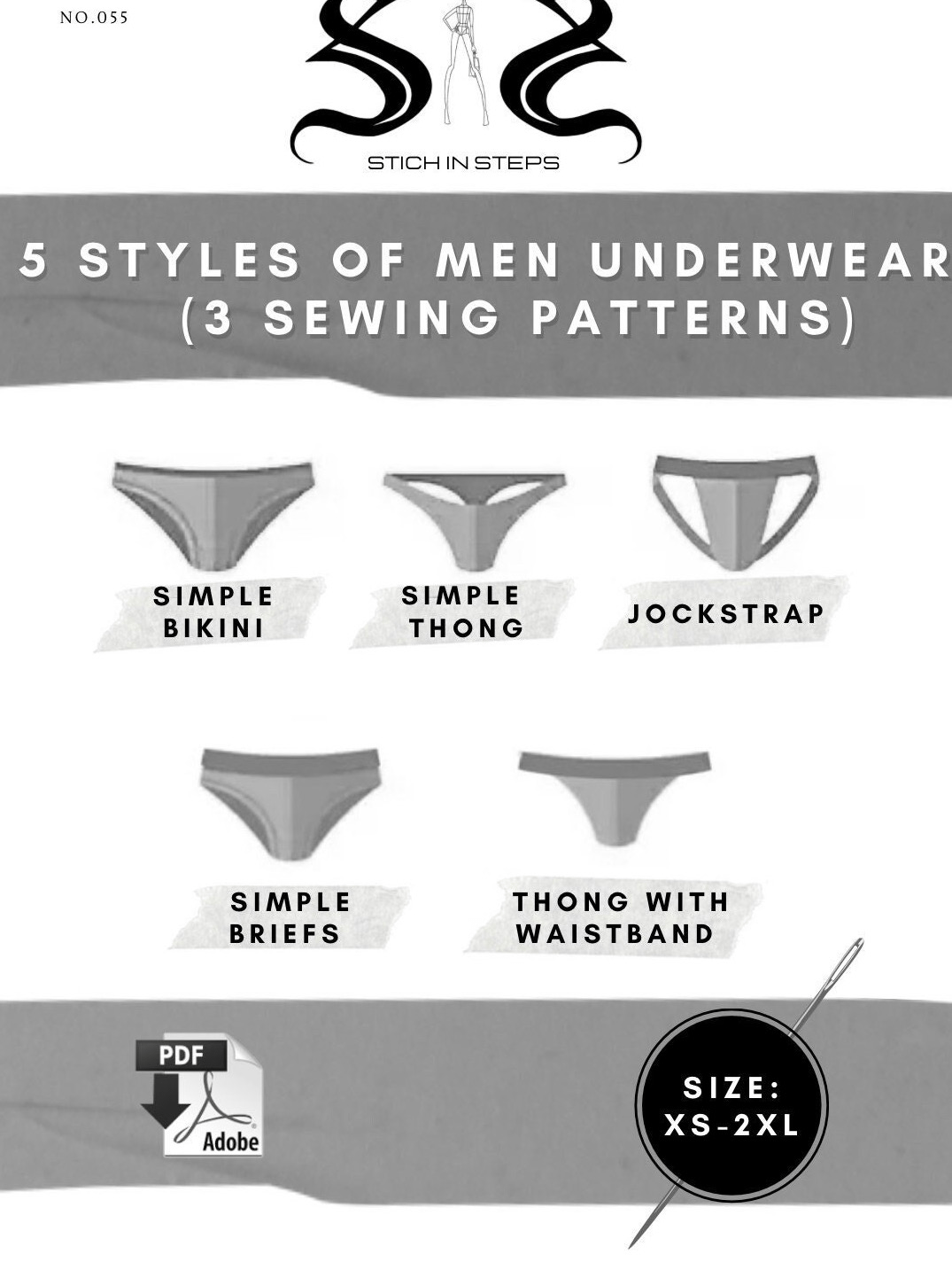 A set of Men’s underwear Sewing Patterns (briefs, bikini, thong ...