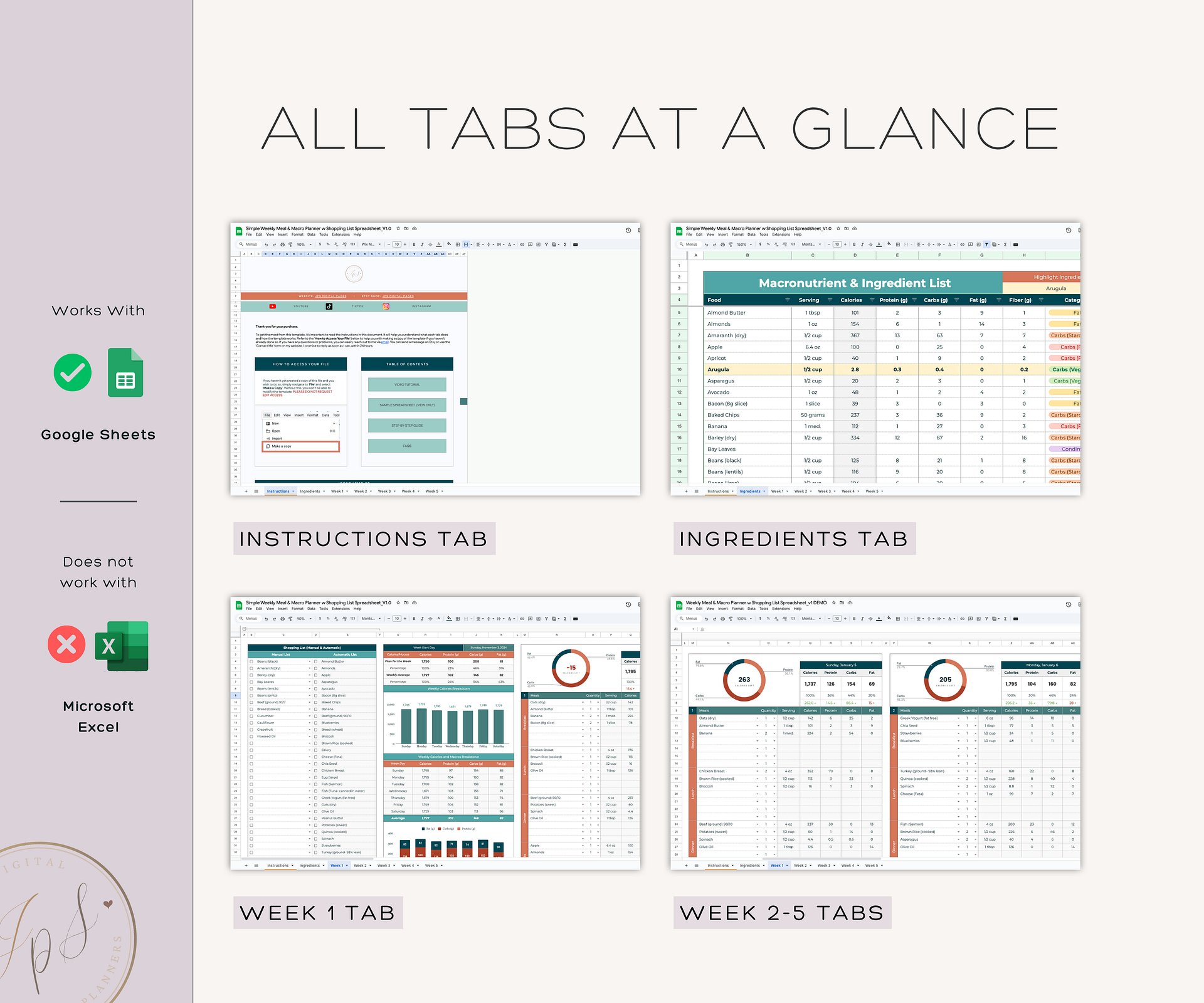 Weekly Macros & Calorie Tracker: Google Sheets Meal Planner (Digital ...