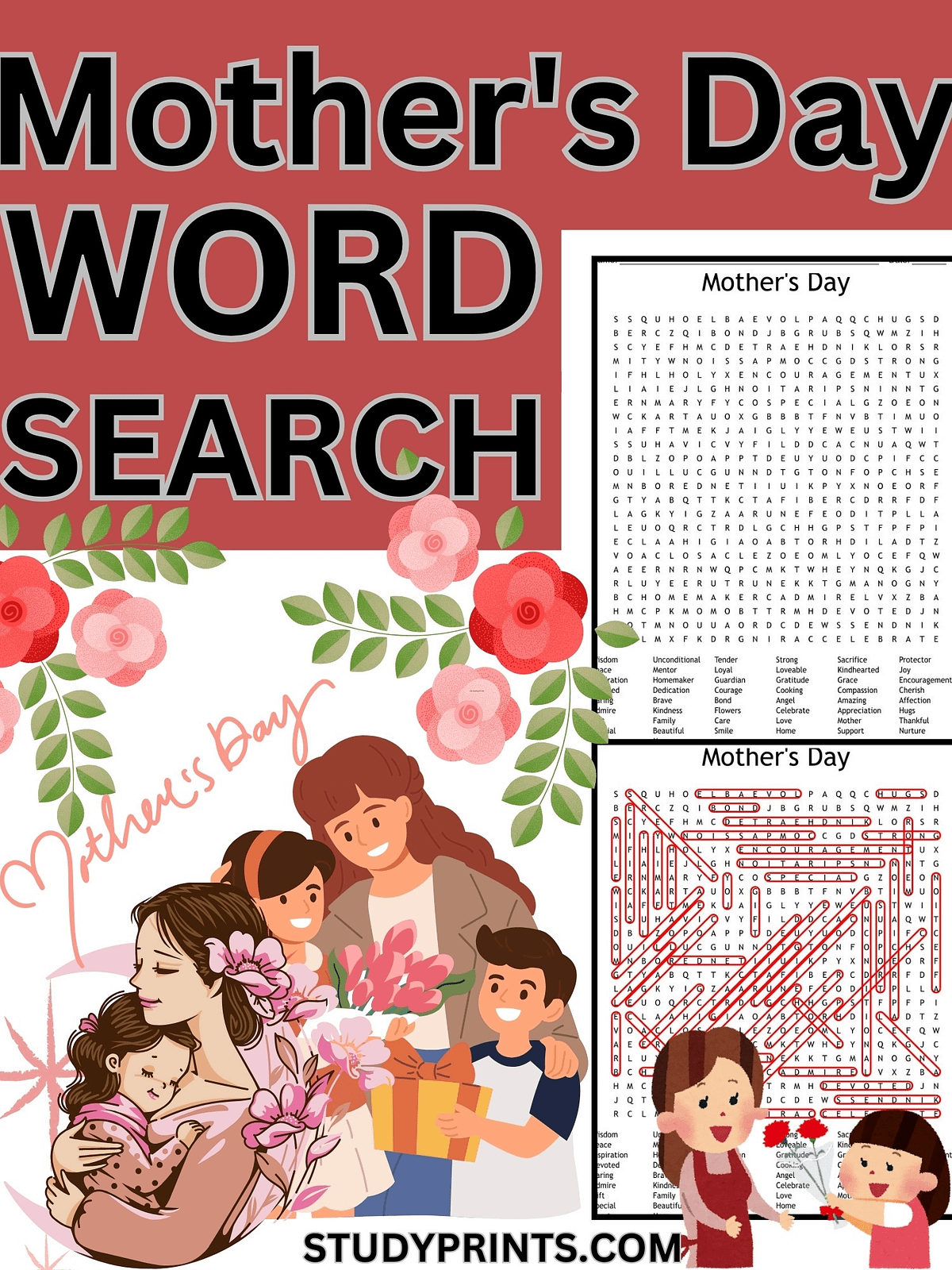 Mother’s Day Word Search Puzzle 50 KEY key Printable Worksheet | Study ...
