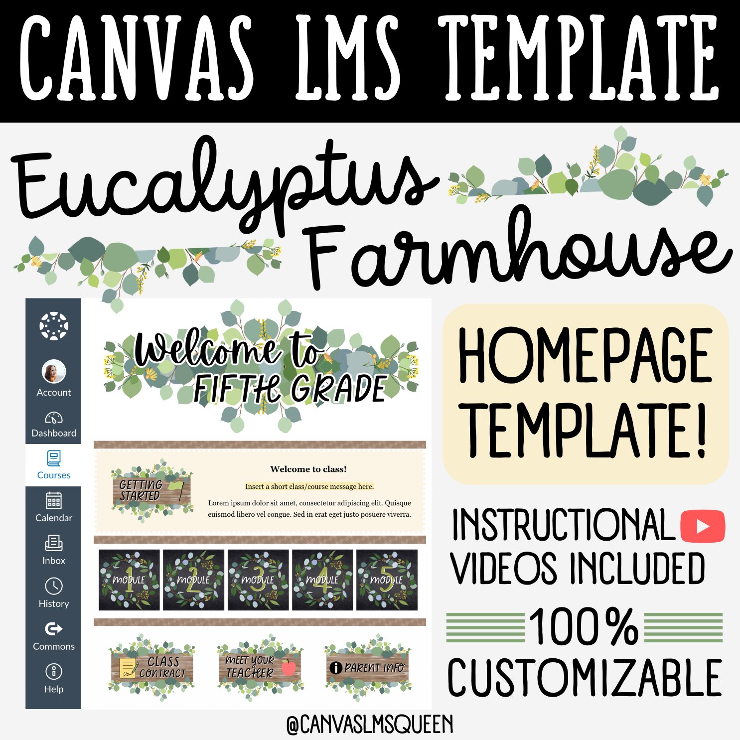 Canvas LMS Template - HOMEPAGE, BUTTONS & BANNERS - Eucalyptus - 100% ...
