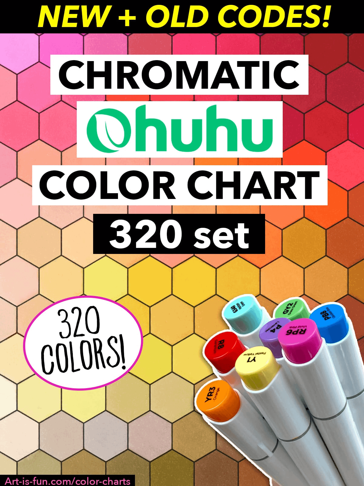 Ohuhu Color Chart - 320 Honolulu Colors (NEW + OLD) in Chromatic Order ...