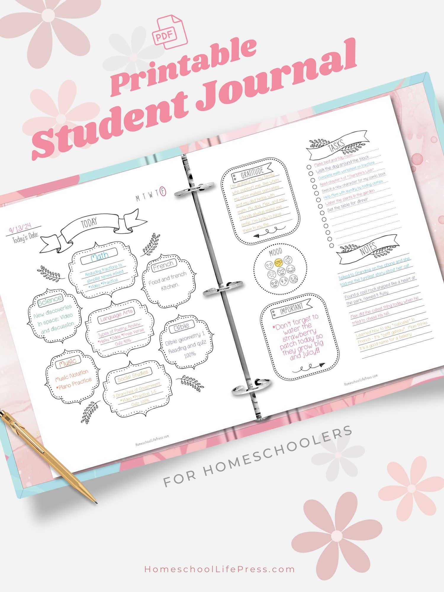 Homeschool Student Daily Journal Printable | Doodles | Homeschool Life ...
