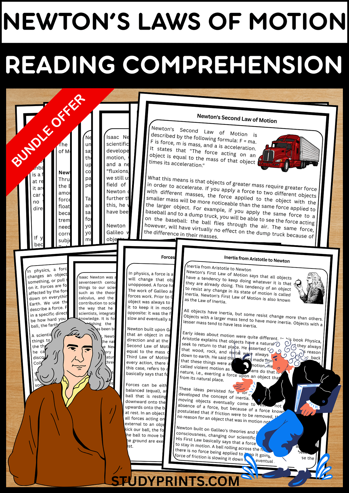 Newton’s Laws of Motion Reading Comprehension Bundle | Study Prints