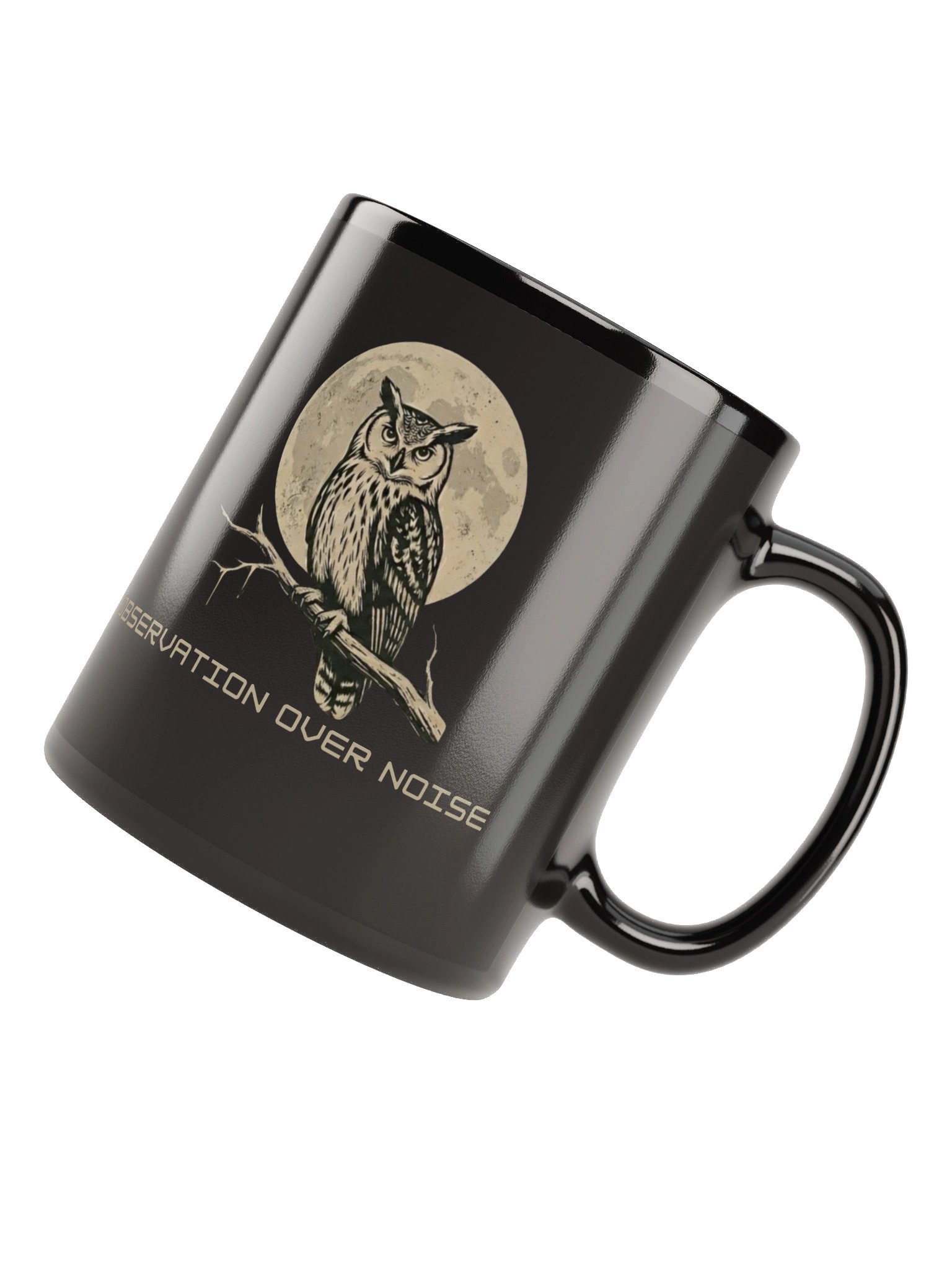 Observation Over Noise Owl Mug | Vintage Black Coffee Mug for ...