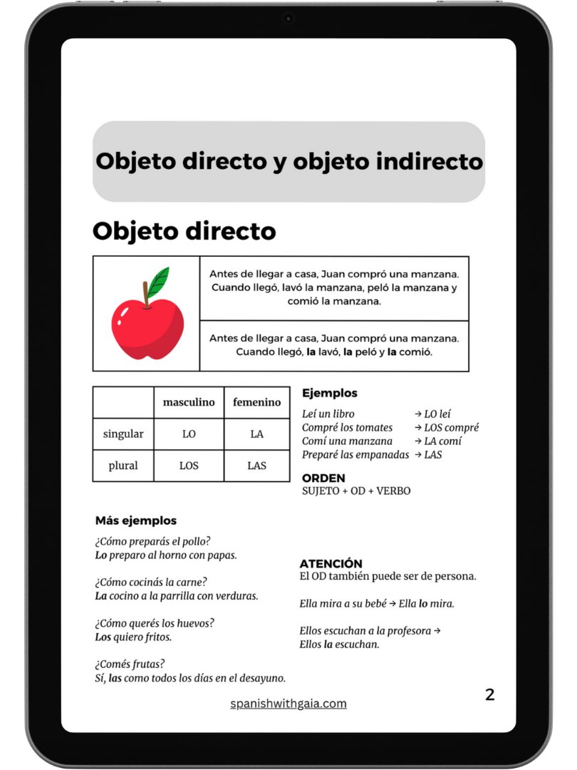 PDF Objeto Directo y Objeto Indirecto | Spanish With Gaia