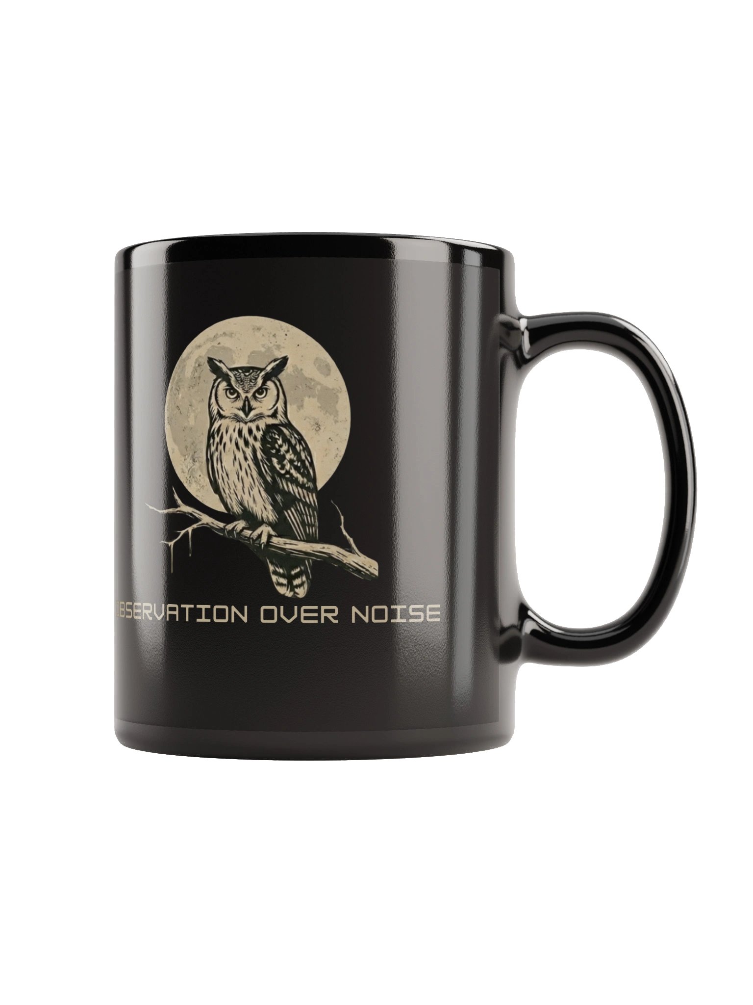 Observation Over Noise Owl Mug | Vintage Black Coffee Mug for ...